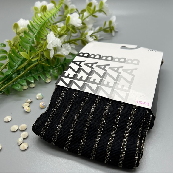 Zeza B | Accessories | Zeza B Ribbed Metallic Striped Tights With ...